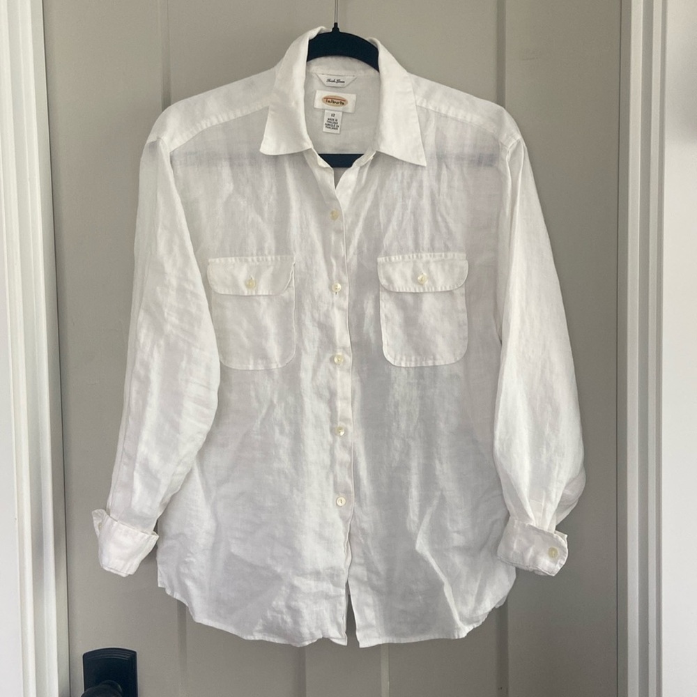 Talbots Irish Linen White Button Down, Size 12 - Gem